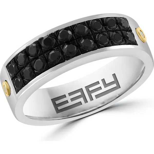 EFFY 18k Yellow Gold Diamond & Black Spinel Ring - Sterling Silver