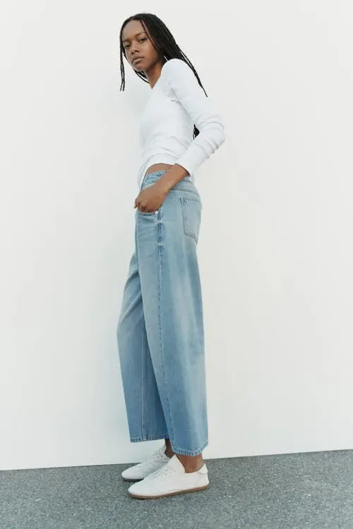 H&M High-waist Barrel-leg Ankle Jeans