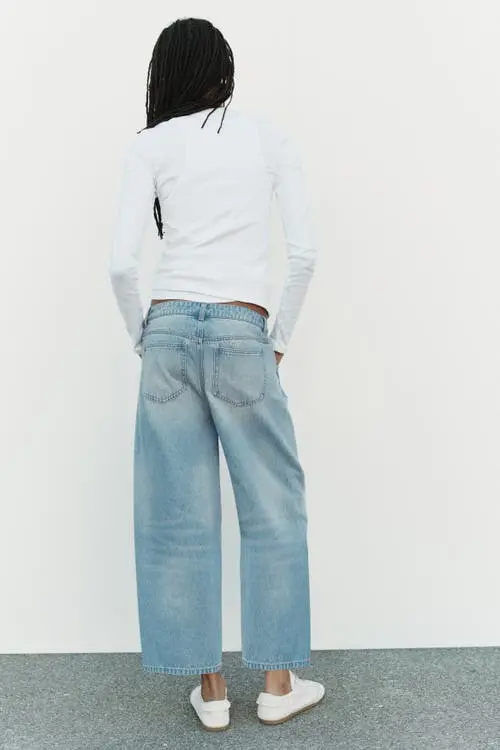 H&M High-waist Barrel-leg Ankle Jeans