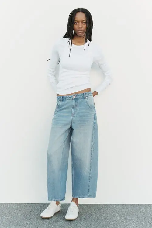 H&M High-waist Barrel-leg Ankle Jeans