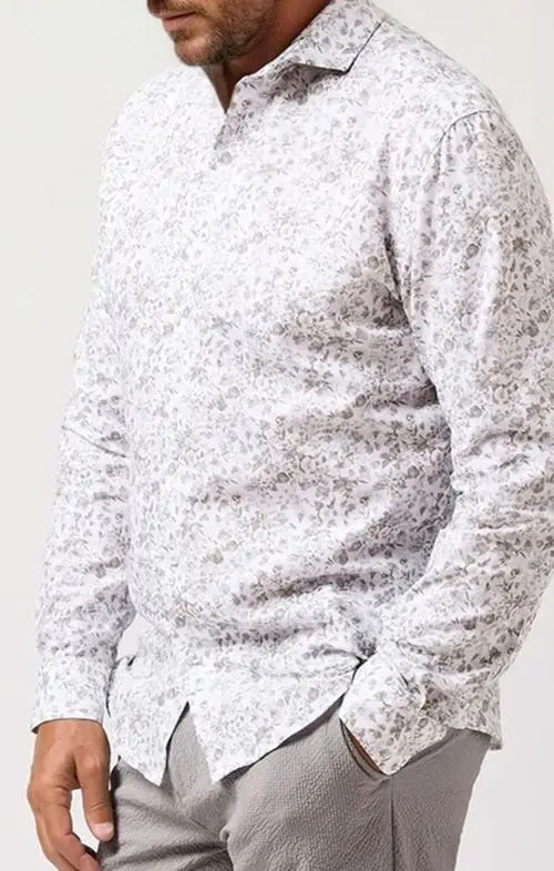 Stone Rose Linen Floral Print Ls Button-up Shirt