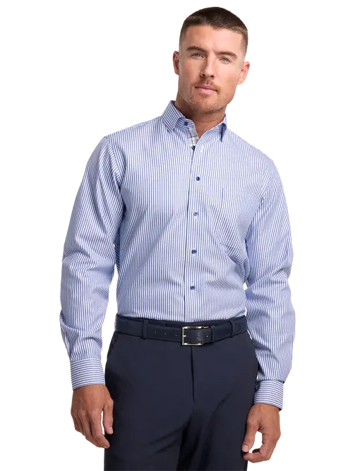 PAUL FREDRICK Cotton Spread Collar Twill Slim Contrast Trim Button Cuff Long Sleeve