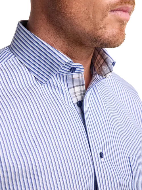 PAUL FREDRICK Cotton Spread Collar Twill Slim Contrast Trim Button Cuff Long Sleeve