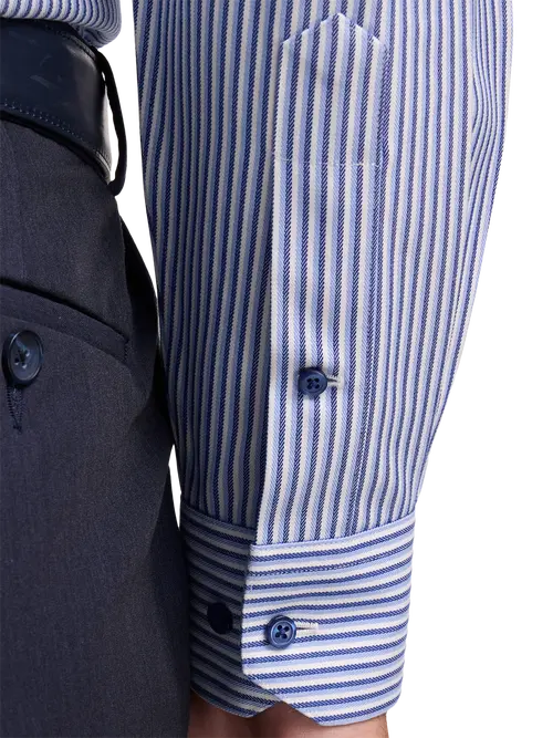 PAUL FREDRICK Cotton Spread Collar Twill Slim Contrast Trim Button Cuff Long Sleeve