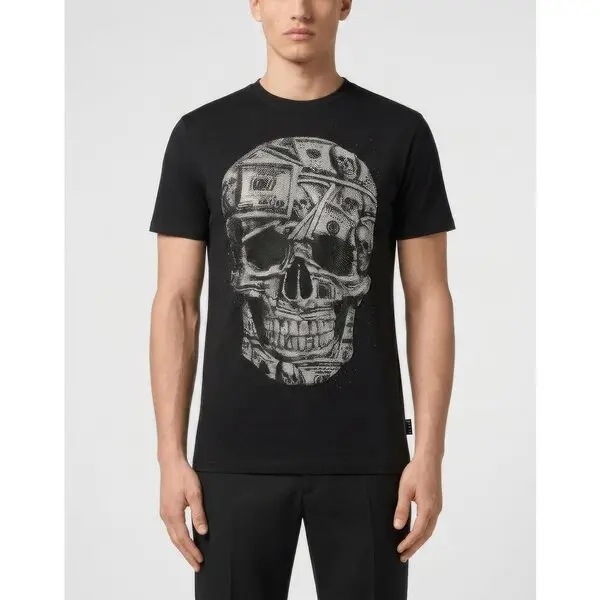 Philipp Plein Jersey Round Neck T-shirt Ss Skull Dollar Stones - Black