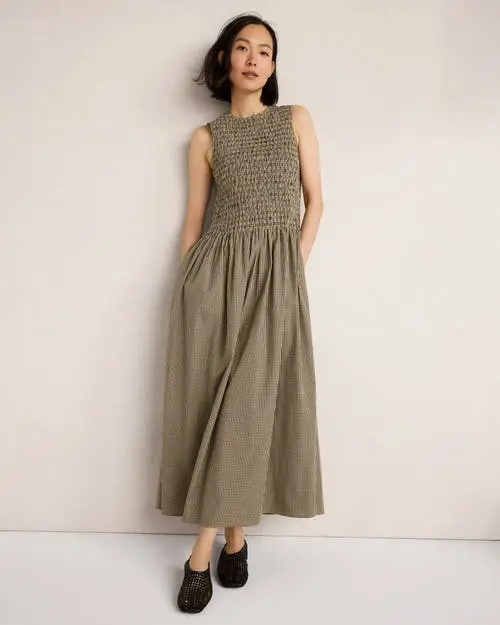 HAVEN WELL WITHIN Organic Cotton Smocked Gingham Maxi Dress