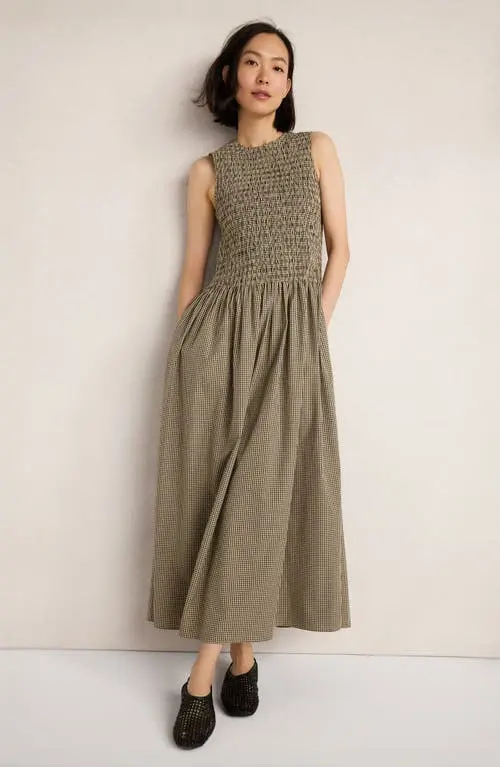 HAVEN WELL WITHIN Organic Cotton Smocked Gingham Maxi Dress - Cortado/nightfall Gingham