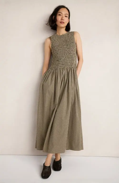 HAVEN WELL WITHIN Organic Cotton Smocked Gingham Maxi Dress - Cortado/nightfall Gingham