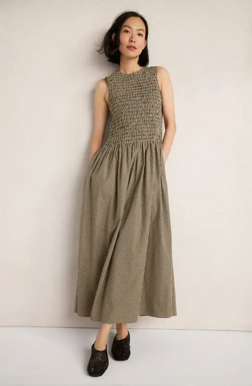HAVEN WELL WITHIN Organic Cotton Smocked Gingham Maxi Dress - Cortado/nightfall Gingham