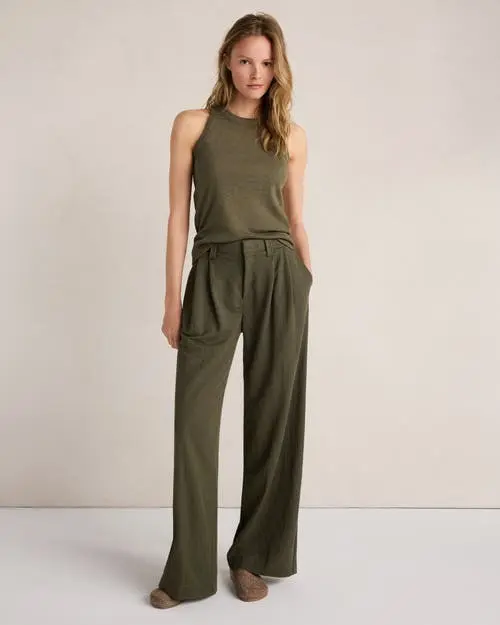 HAVEN WELL WITHIN Double Knit Pleated Wide Leg Trousers - Grape Leaf