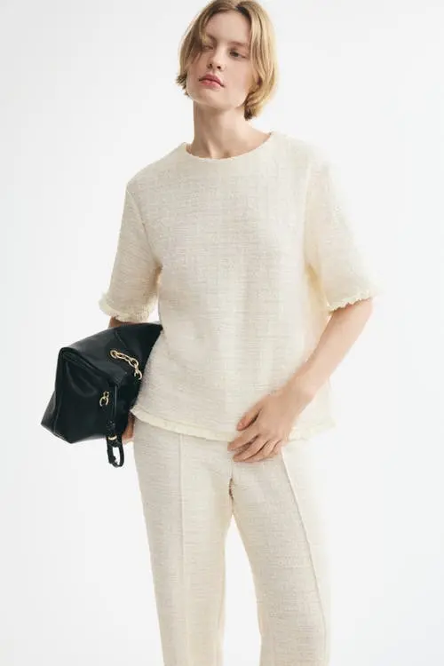 H&M Bouclé-knit Top With Fringe