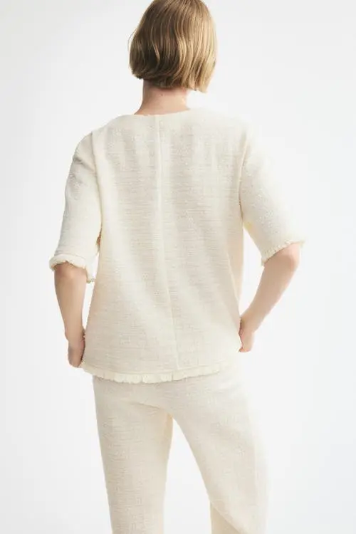 H&M Bouclé-knit Top With Fringe
