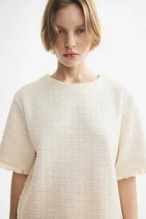 H&M Bouclé-knit Top With Fringe