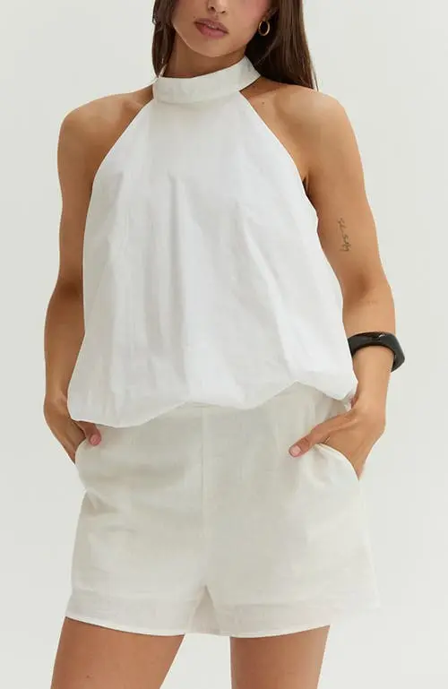 CRESCENT Bubble Hem Poplin Halter Top - White