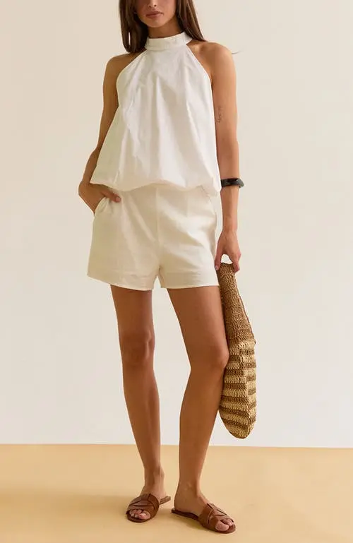CRESCENT Bubble Hem Poplin Halter Top - White