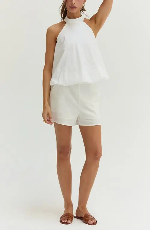 CRESCENT Bubble Hem Poplin Halter Top - White