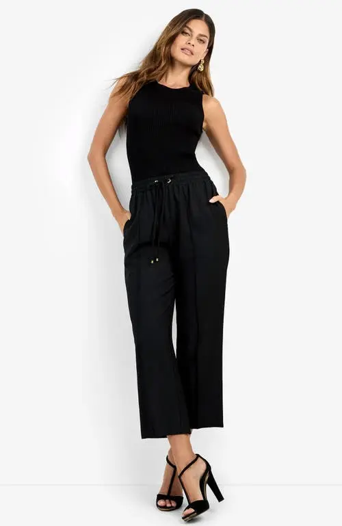 Trina Turk Avari Cropped Stretch Pants With Drawstring Waist - Black