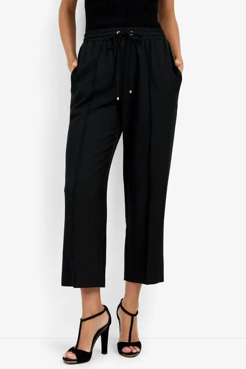 Trina Turk Avari Cropped Stretch Pants With Drawstring Waist - Black