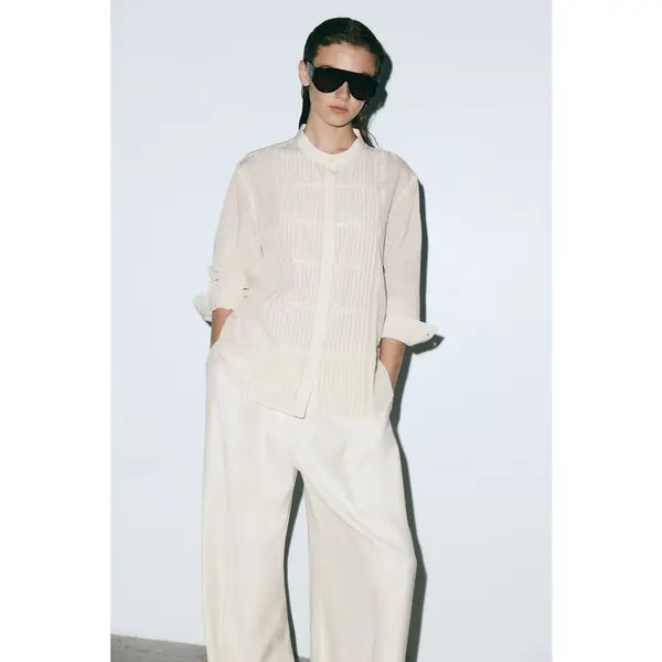 H&M Button-front Pintuck Blouse