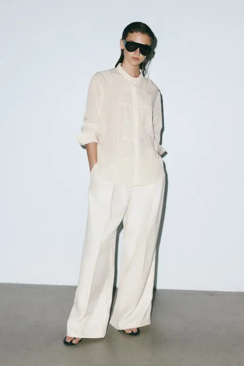 H&M Button-front Pintuck Blouse