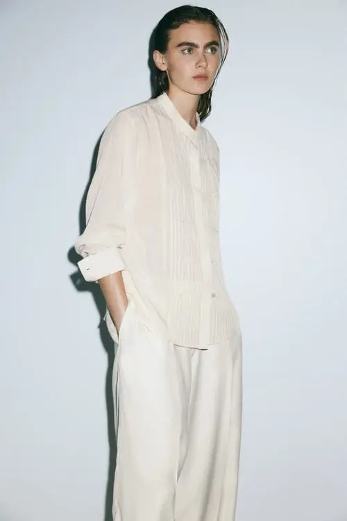 H&M Button-front Pintuck Blouse
