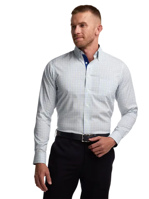 PAUL FREDRICK Cotton Spandex Point Collar Poplin Slim Contrast Trim Button Cuff Long Sleeve