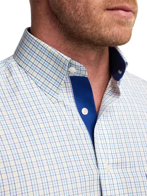 PAUL FREDRICK Cotton Spandex Point Collar Poplin Slim Contrast Trim Button Cuff Long Sleeve