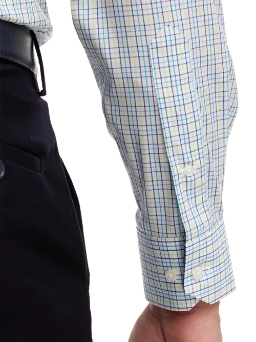 PAUL FREDRICK Cotton Spandex Point Collar Poplin Slim Contrast Trim Button Cuff Long Sleeve