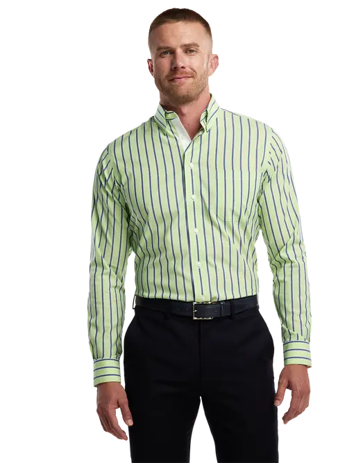 PAUL FREDRICK Cotton Spandex Point Collar Poplin Slim Contrast Trim Button Cuff Long Sleeve
