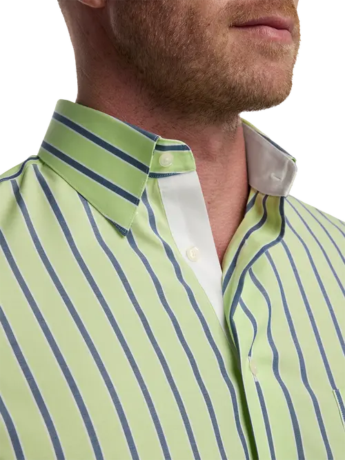 PAUL FREDRICK Cotton Spandex Point Collar Poplin Slim Contrast Trim Button Cuff Long Sleeve