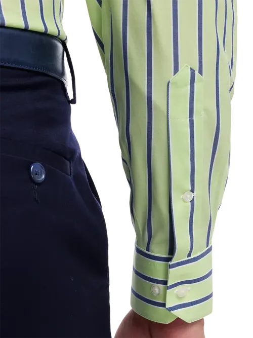 PAUL FREDRICK Cotton Spandex Point Collar Poplin Slim Contrast Trim Button Cuff Long Sleeve