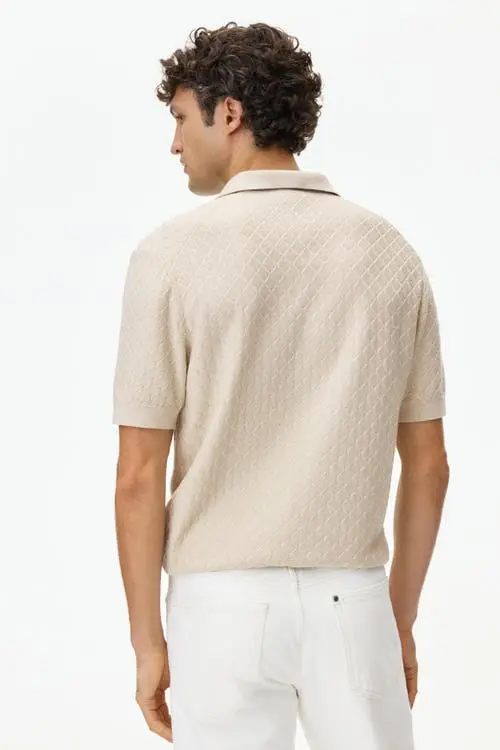 H&M Slim-fit Textured-knit Polo Shirt - Light Beige