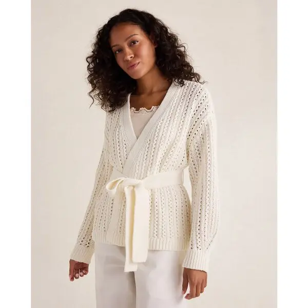 HAVEN WELL WITHIN Textured Cotton Blend Belted Cardigan