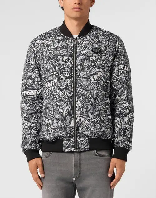 Philipp Plein All-over Tattoo Print Bomber Jacket - Black