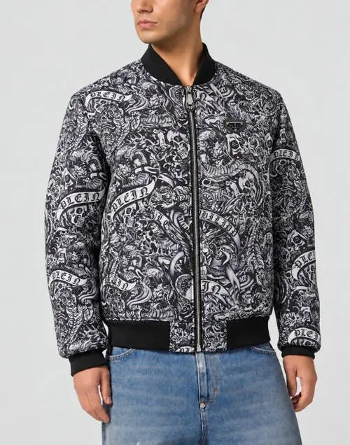 Philipp Plein All-over Tattoo Print Bomber Jacket - Black