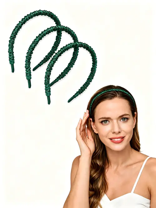 SILKSILKY Pure Silk 3-pack Vintage Headbands - Dark Green