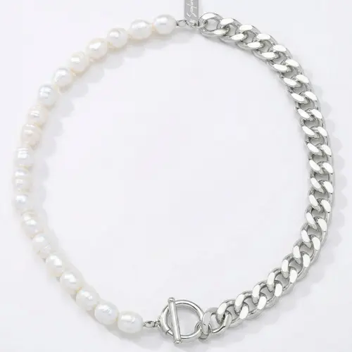 BLISS DIAMOND Freshwater Pearl And Link Necklace With Toggle Clasp