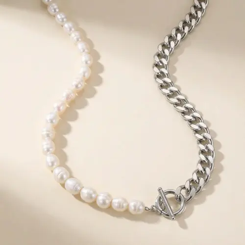 BLISS DIAMOND Freshwater Pearl And Link Necklace With Toggle Clasp