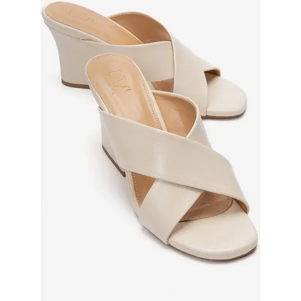 PROLOGUE SHOES Yavin Cross Strap Wedge Sandal - Beige
