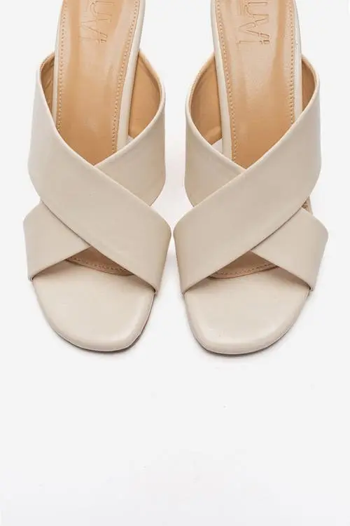 PROLOGUE SHOES Yavin Cross Strap Wedge Sandal - Beige