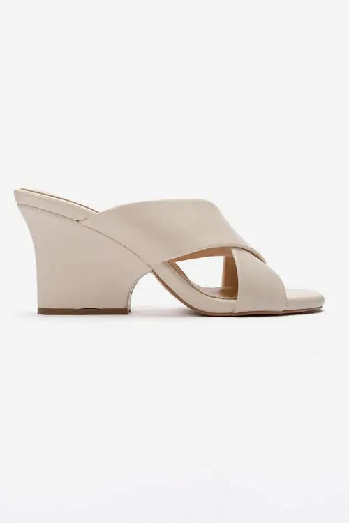 PROLOGUE SHOES Yavin Cross Strap Wedge Sandal - Beige