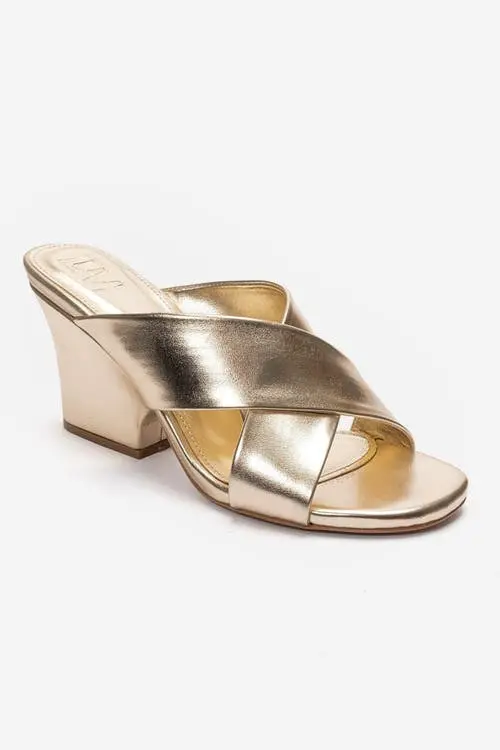 PROLOGUE SHOES Yavin Cross Strap Wedge Sandal - Gold