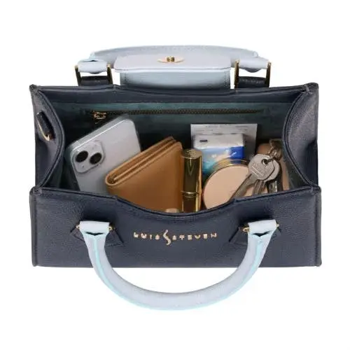 LUIS STEVEN Mini Tote In Pebble Leather - Blue