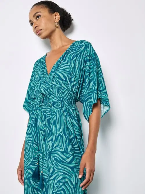 APRICOT Zebra Swirl Tassel Detail Maxi Dress