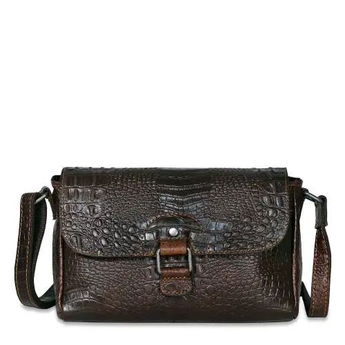 JACK GEORGES Hornback Croco Emma Petite Crossbody Bag - Brown