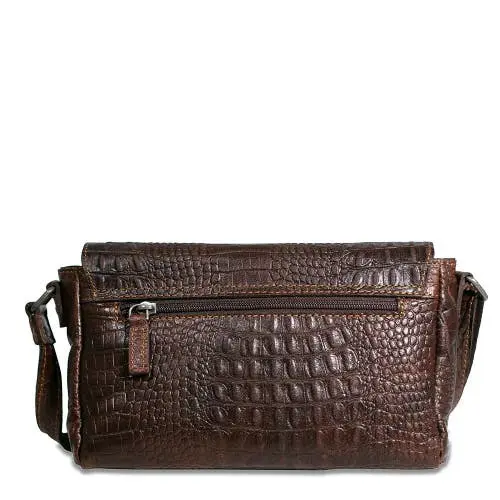 JACK GEORGES Hornback Croco Emma Petite Crossbody Bag - Brown
