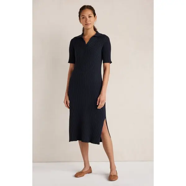 HAVEN WELL WITHIN Organic Cotton Ribbed Midi Dress - Nightfall