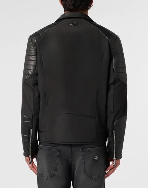 Philipp Plein Nylon Biker Jacket With Eco Leather Inserts