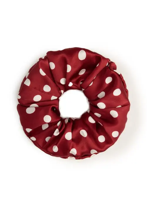 OLAH Petite Dot Silk Scrunchie - Red