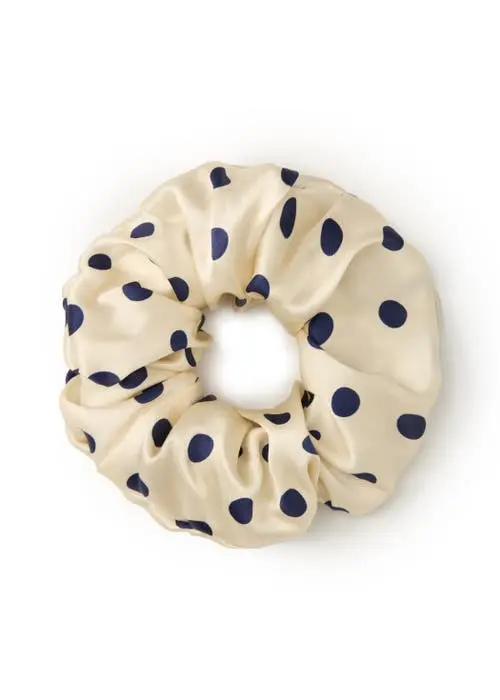 OLAH Polka Dot Silk Scrunchie - White